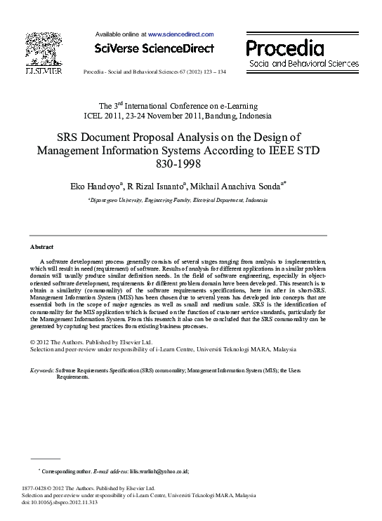 (PDF) SRS Document Proposal Analysis on the Design of Management ... (PDF) SRS Document Proposal Analysis on the Design of Management ...