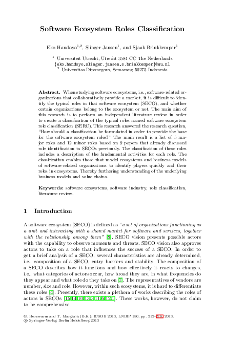 (PDF) Software Ecosystem Roles Classification | Eko Handoyo - Academia.edu