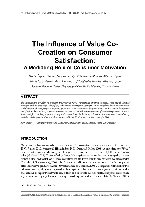 (PDF) The Influence of Value Co-Creation on Consumer Satisfaction