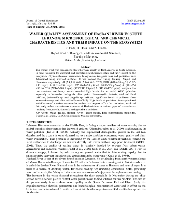 (PDF) Water Quality Assessment of Hasbani River in South Lebanon ...