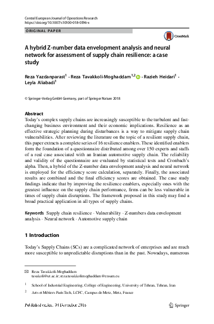 (PDF) A hybrid Z-number data envelopment analysis and neural network for assessment of supply ...