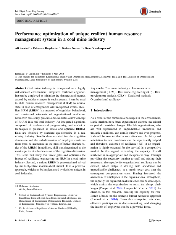 (PDF) Performance optimization of unique resilient human resource ...