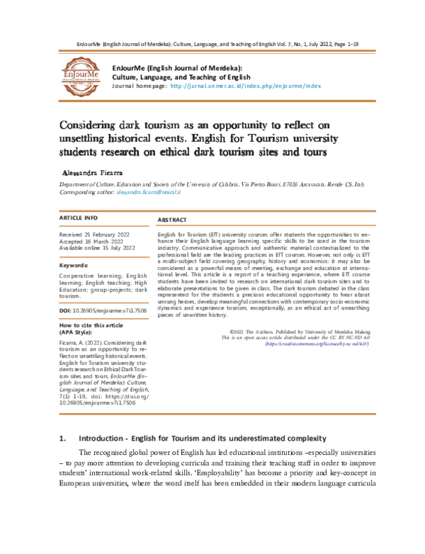 (PDF) Considering dark tourism as an opportunity to reflect on ...