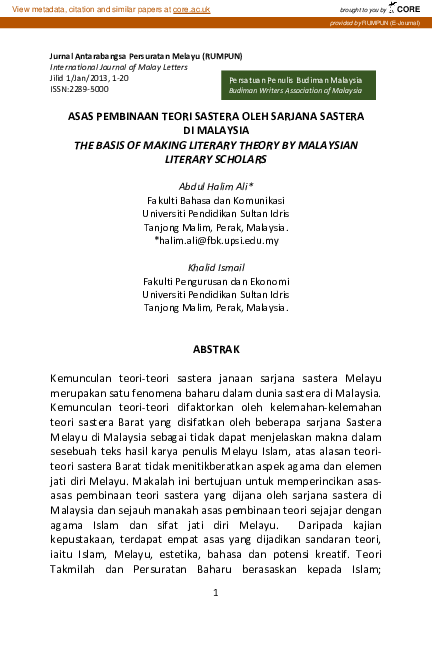 (PDF) Asas Pembinaan Teori Sastera Oleh Sarjana Sastera DI Malaysia