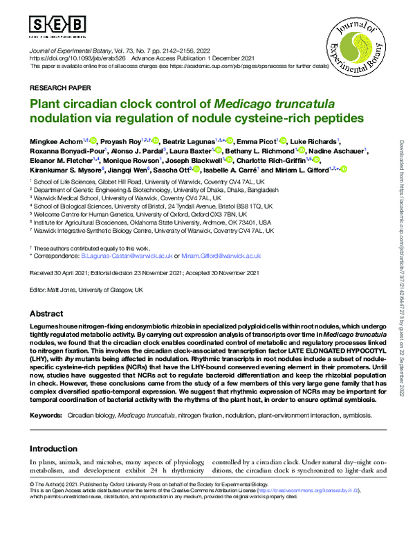 (PDF) Plant circadian clock control of Medicago truncatula nodulation ...