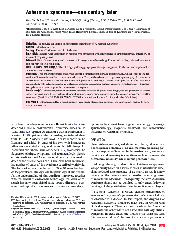 (PDF) Asherman syndrome—one century later