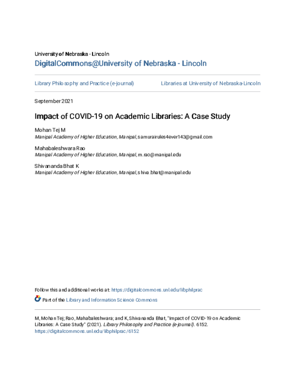 (PDF) Impact of COVID-19 on Academic Libraries: A Case Study