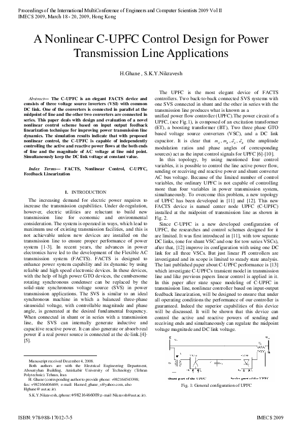 (PDF) A Nonlinear C-UPFC Control Design for Power Transmission Line Applications