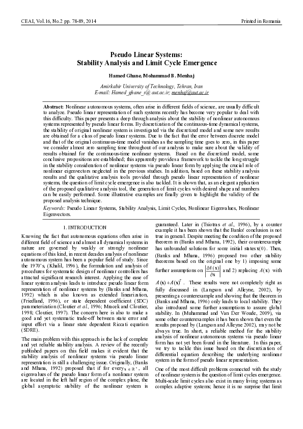 (PDF) Pseudo Linear Systems: Stability Analysis and Limit Cycle Emergence