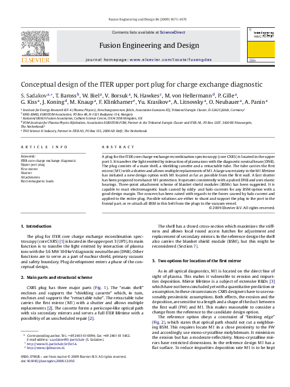 (PDF) Conceptual design of the ITER upper port plug for charge exchange ...