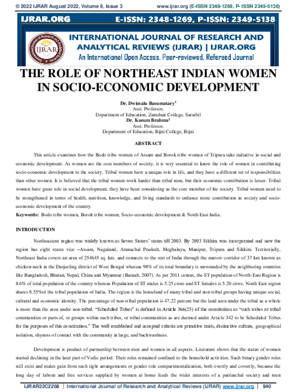 (PDF) THE ROLE OF NORTHEAST INDIAN WOMEN IN SOCIO-ECONOMIC DEVELOPMENT