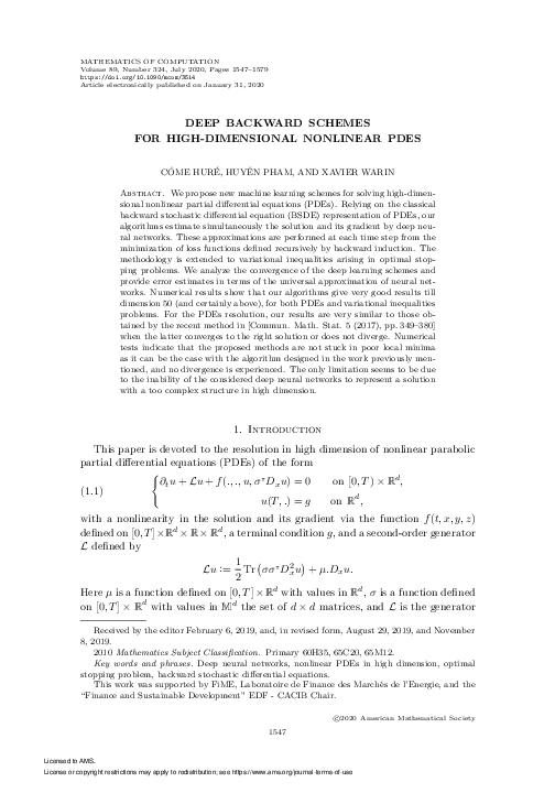 (PDF) Deep backward schemes for high-dimensional nonlinear PDEs