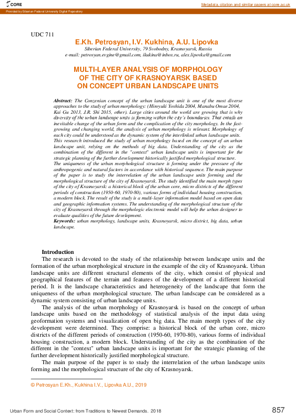 (PDF) Multi-Layer Analysis of Morphology of the City of Krasnoyarsk Based on Concept Urban ...