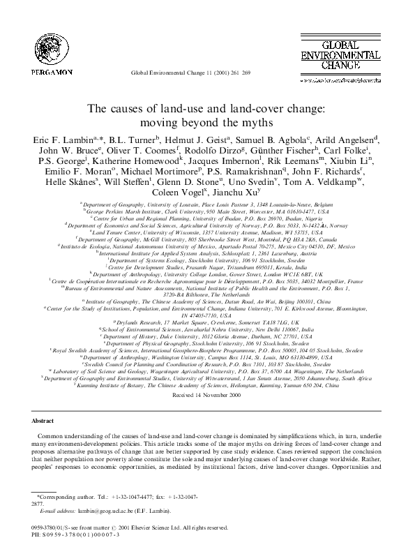 (PDF) The causes of land-use and land-cover change: moving beyond the myths