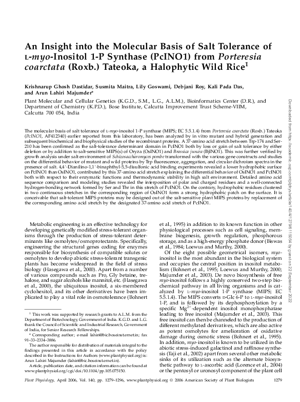 (PDF) An Insight into the Molecular Basis of Salt Tolerance of l-myo-Inositol 1-P Synthase ...