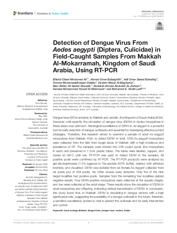 Pdf Detection Of Dengue Virus From Aedes Aegypti Diptera Culicidae