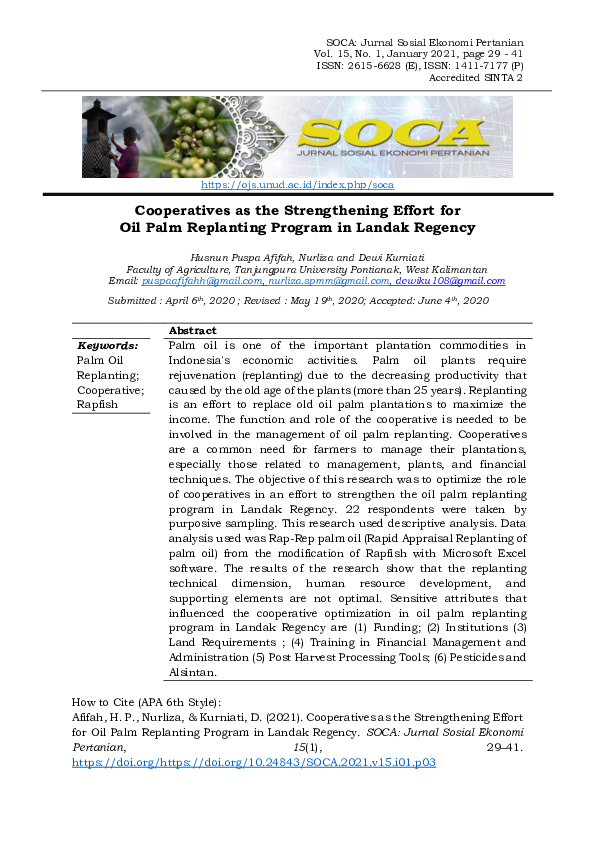 (PDF) Cooperatives as the Strengthening Effort for Oil Palm Replanting ...
