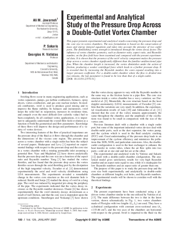 (PDF) Experimental and Analytical Study of the Pressure Drop Across a ...