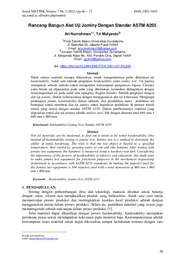 (PDF) Rancang Bangun Alat Uji Jominy Dengan Standar ASTM A255