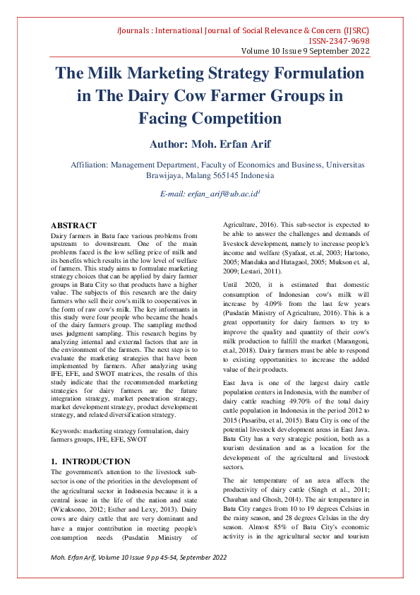 (PDF) The Milk Marketing Strategy Formulation in The Dairy Cow Farmer ...