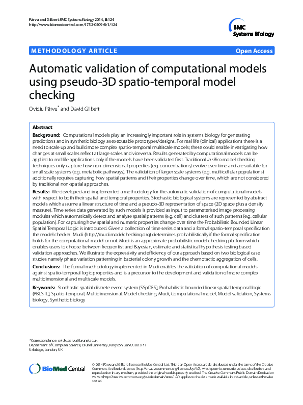 Pdf Automatic Validation Of Computational Models Using Pseudo 3d Spatio Temporal Model Checking