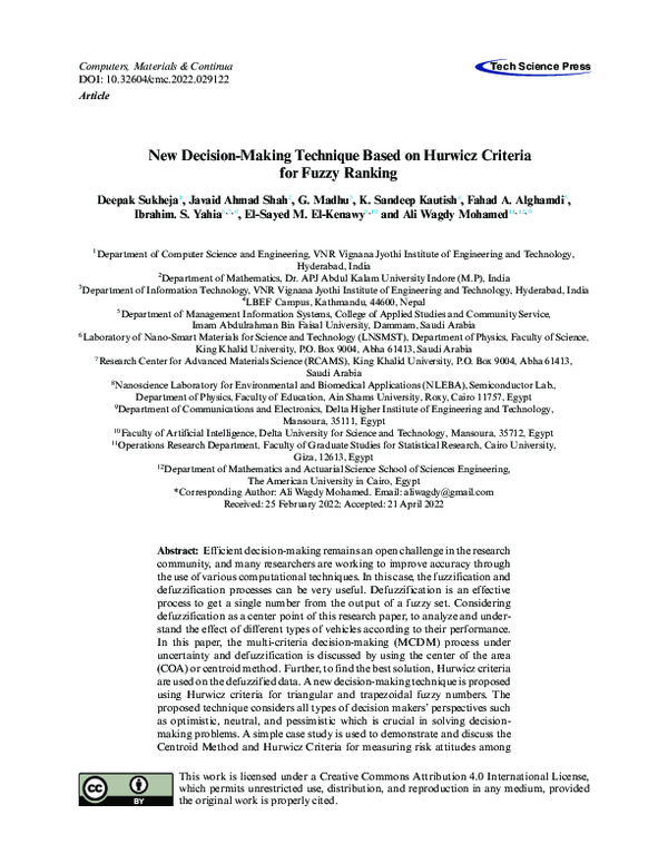 (PDF) New Decision-Making Technique Based on Hurwicz Criteria for燜uzzy燫anking