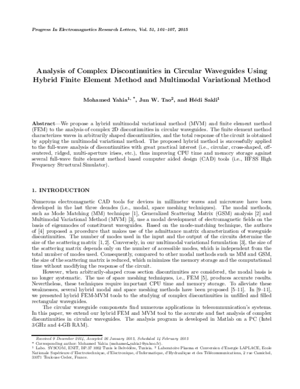 (PDF) Analysis of Complex Discontinuities in Circular Waveguides Using ...