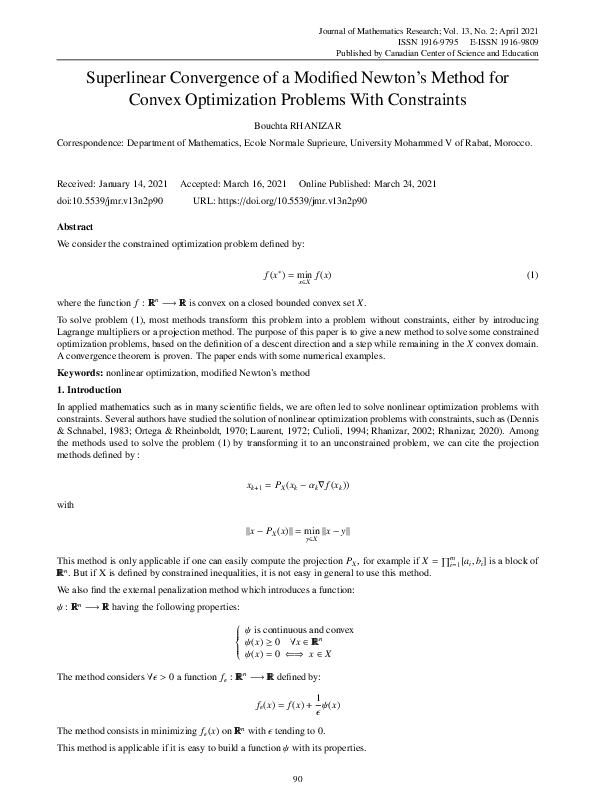 Pdf Superlinear Convergence Of A Modified Newtons Method For Convex Optimization Problems