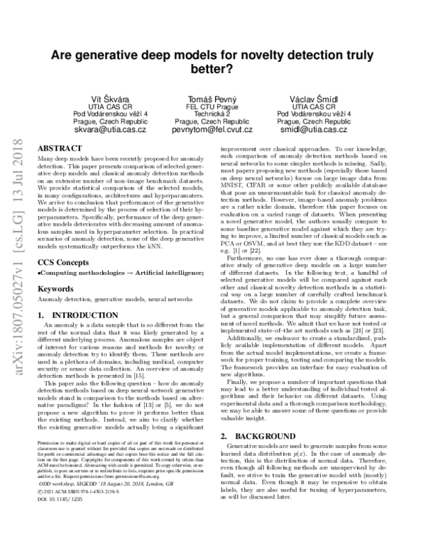 (PDF) Are generative deep models for novelty detection truly better? | Tomáš Pevný - Academia.edu