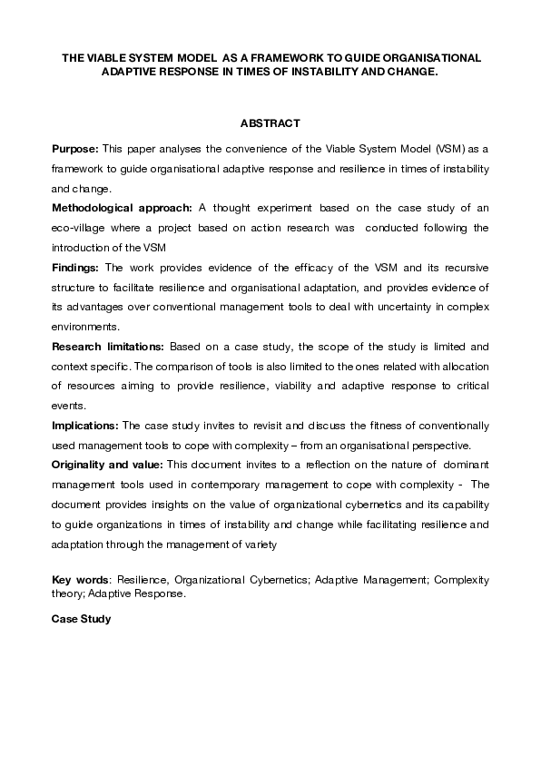 (PDF) THE VIABLE SYSTEM MODEL AS A FRAMEWORK TO GUIDE ORGANISATIONAL ...