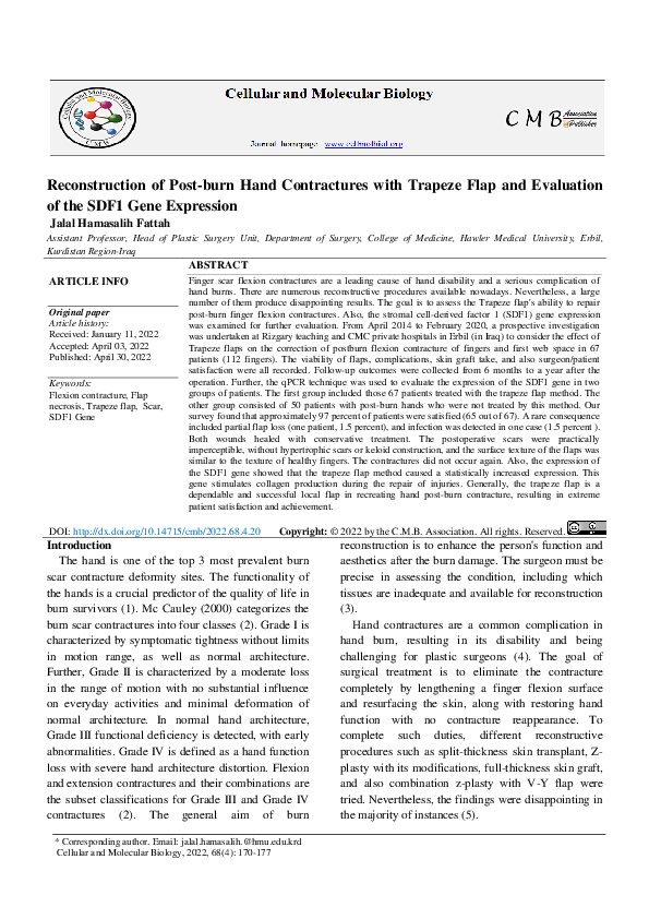(PDF) Reconstruction of Post-burn Hand Contractures with Trapeze Flap ...