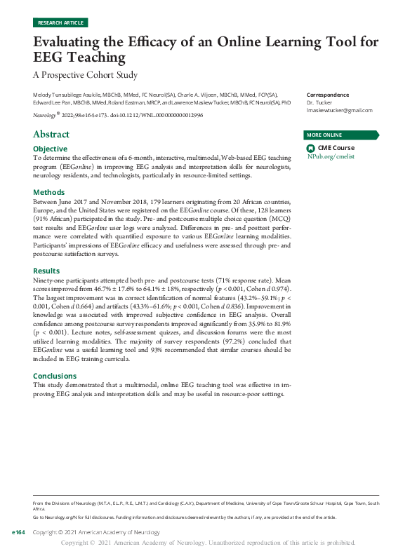 (PDF) Evaluating the Efficacy of an Online Learning Tool for EEG Teaching