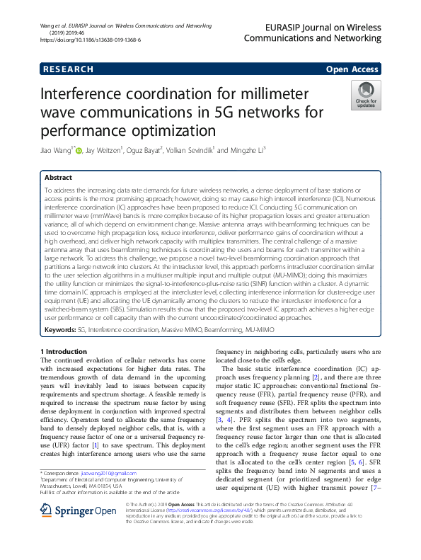 (PDF) Interference coordination for millimeter wave communications in 5G networks for ...