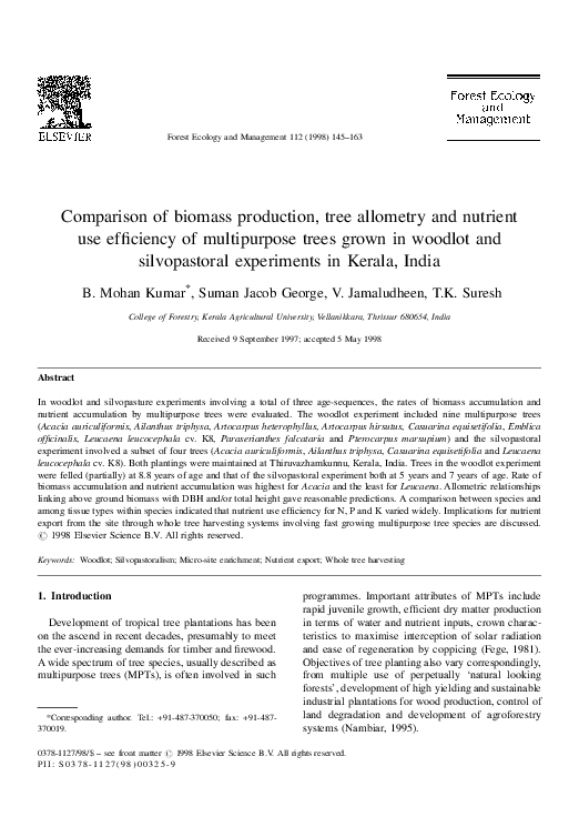 (PDF) Comparison of biomass production, tree allometry and nutrient use ...
