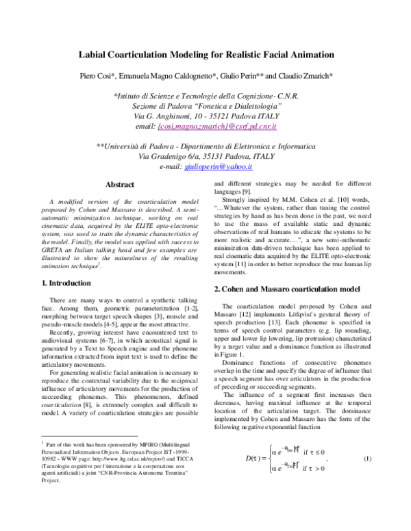 (PDF) Labial coarticulation modeling for realistic facial animation