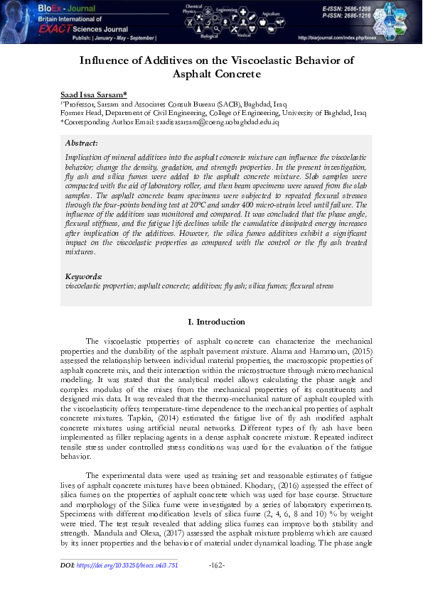 (PDF) Influence of Additives on the Viscoelastic Behavior of Asphalt Concrete