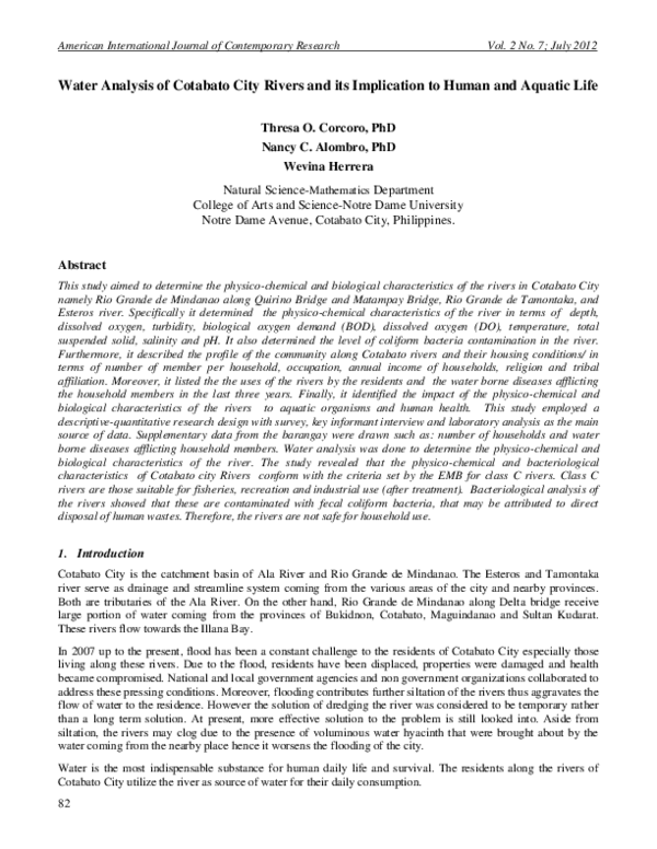 (PDF) Water Analysis of Cotabato City Rivers and its Implication to ...