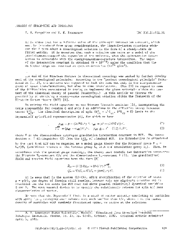 (PDF) Torsion of space-time and cosmology