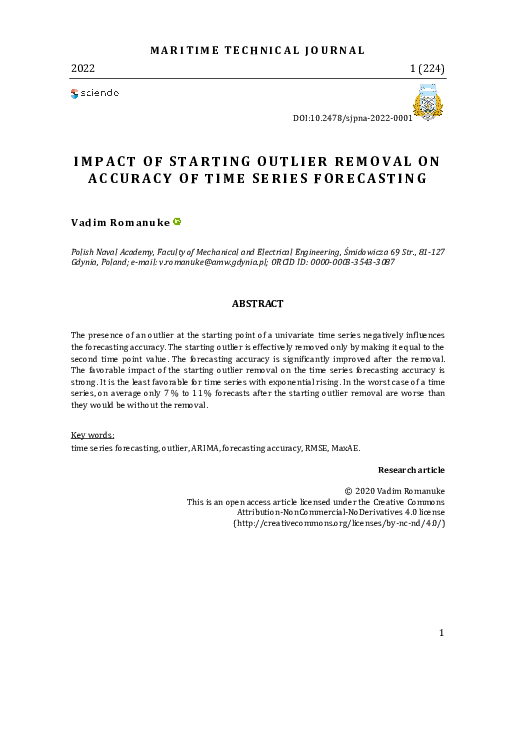 (PDF) Impact of Starting Outlier Removal on Accuracy of Time Series Forecasting