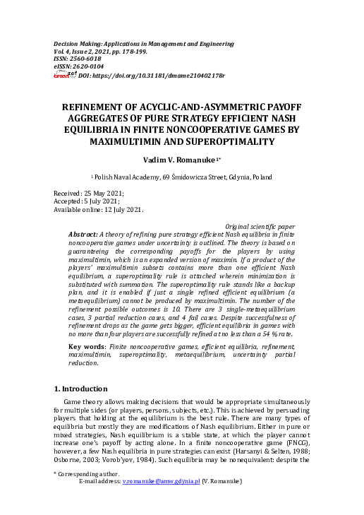 (PDF) Refinement of acyclic-and-asymmetric payoff aggregates of pure ...