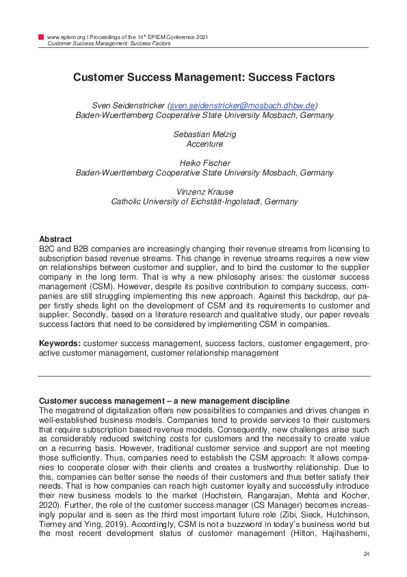 (PDF) Customer Success Management: Success Factors