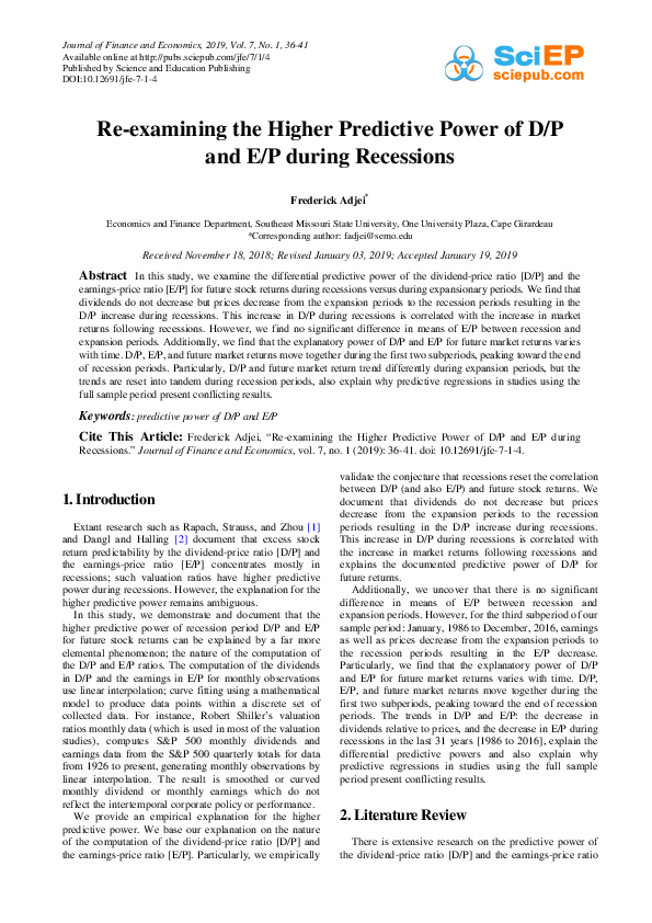 (PDF) Re-examining the Higher Predictive Power of D/P and E/P during ...