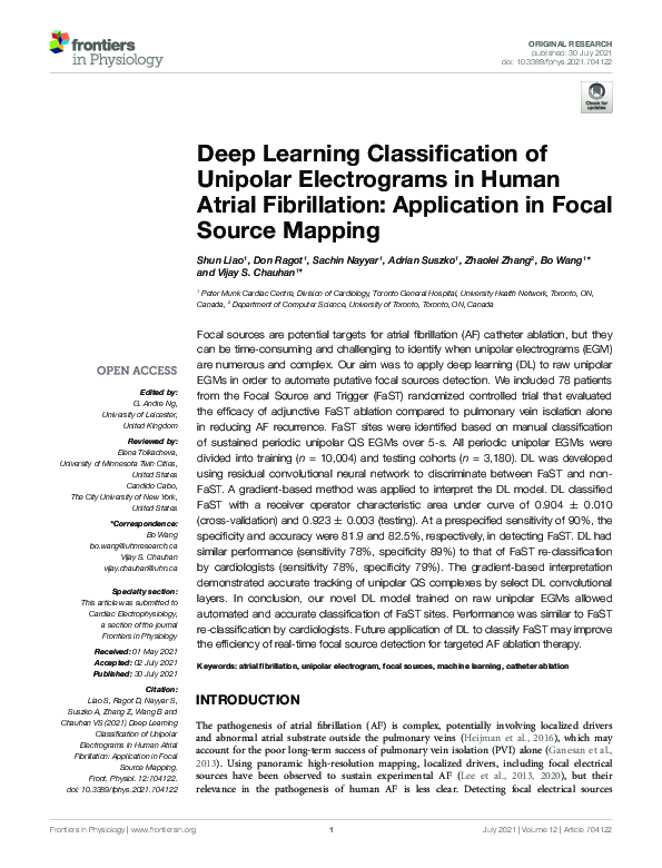 Pdf Deep Learning Classification Of Unipolar Electrograms In Human Atrial Fibrillation