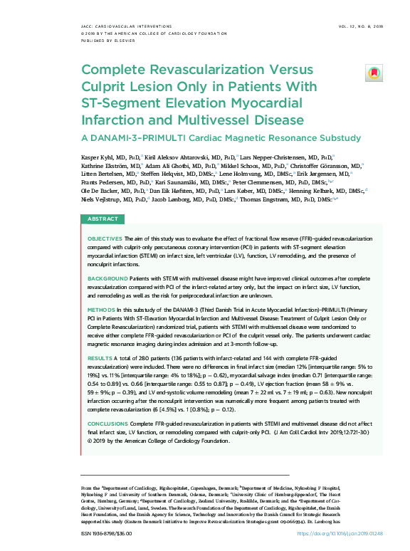 (PDF) Complete Revascularization Versus Culprit Lesion Only in Patients With ST-Segment ...