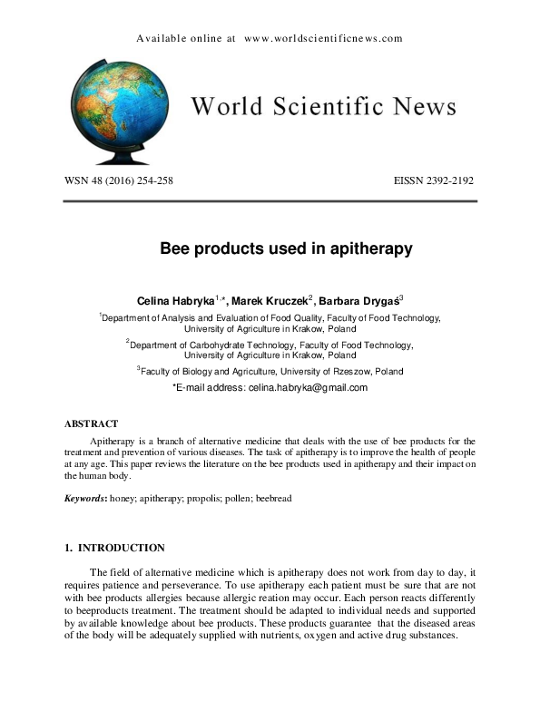 (PDF) Bee products used in apitherapy