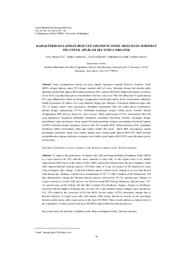 (PDF) Karakterisasi Lapisan Reduced Graphene Oxide (Rgo) Pada Substrat ...
