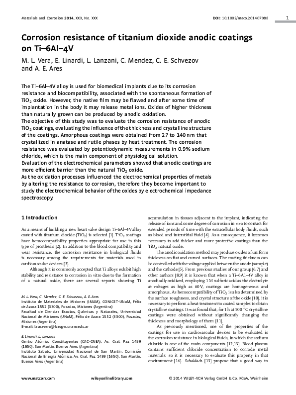 (PDF) Corrosion resistance of titanium dioxide anodic coatings on Ti-6Al-4V