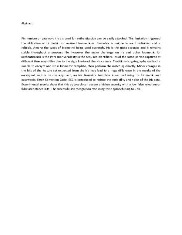 (PDF) Error Correction on iris biometric template using reed solomon codes