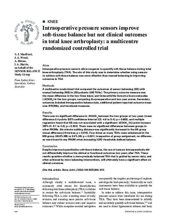 (PDF) Intraoperative pressure sensors improve soft-tissue balance but ...