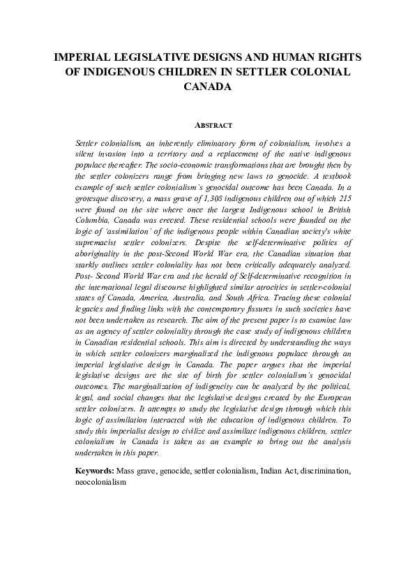 (DOC) Imperial Legislative Designs and Human Rights of Indigenous ...